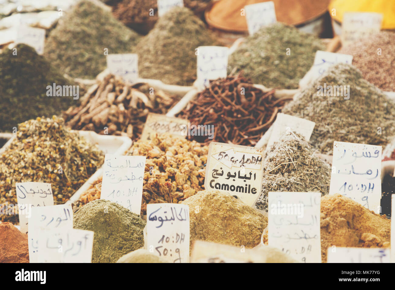 Selection of spices on a traditional Moroccan market (souk) in ...