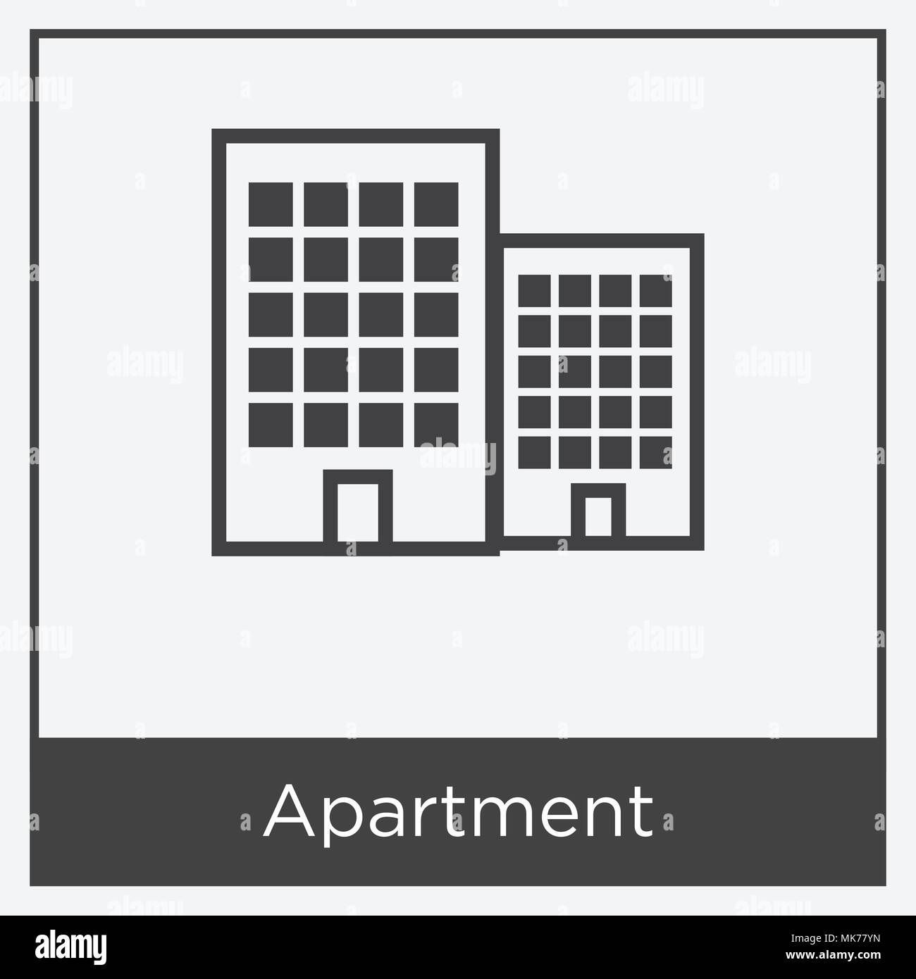 Apartment icon isolated on white background with gray frame, sign and ...