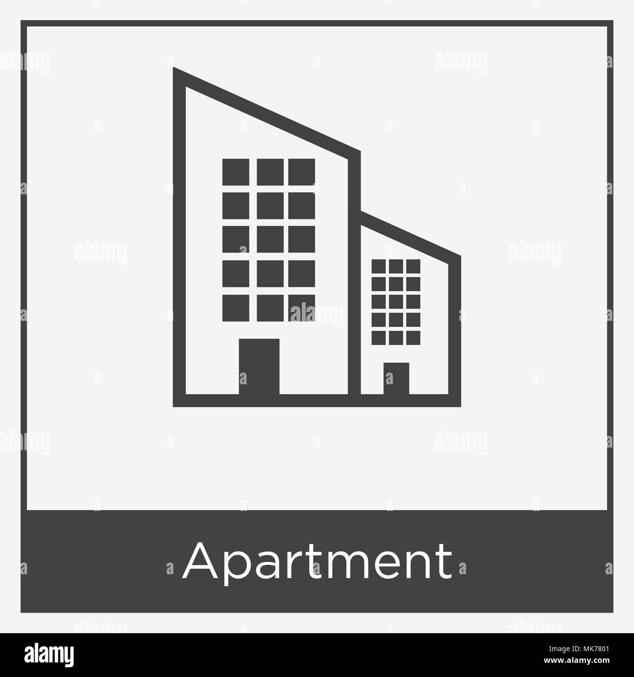 Apartment icon isolated on white background with gray frame, sign and ...