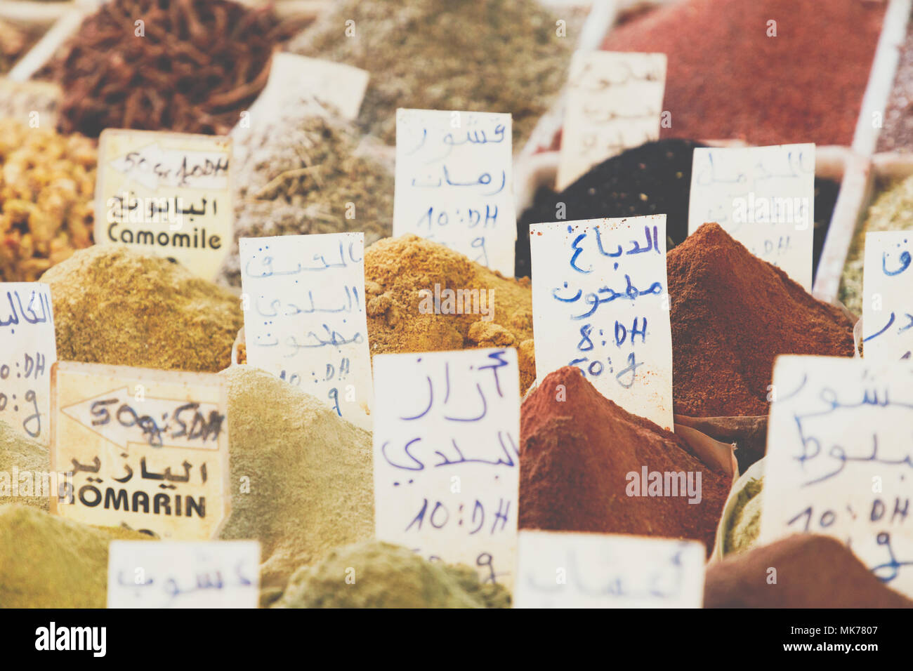 Selection of spices on a traditional Moroccan market (souk) in ...