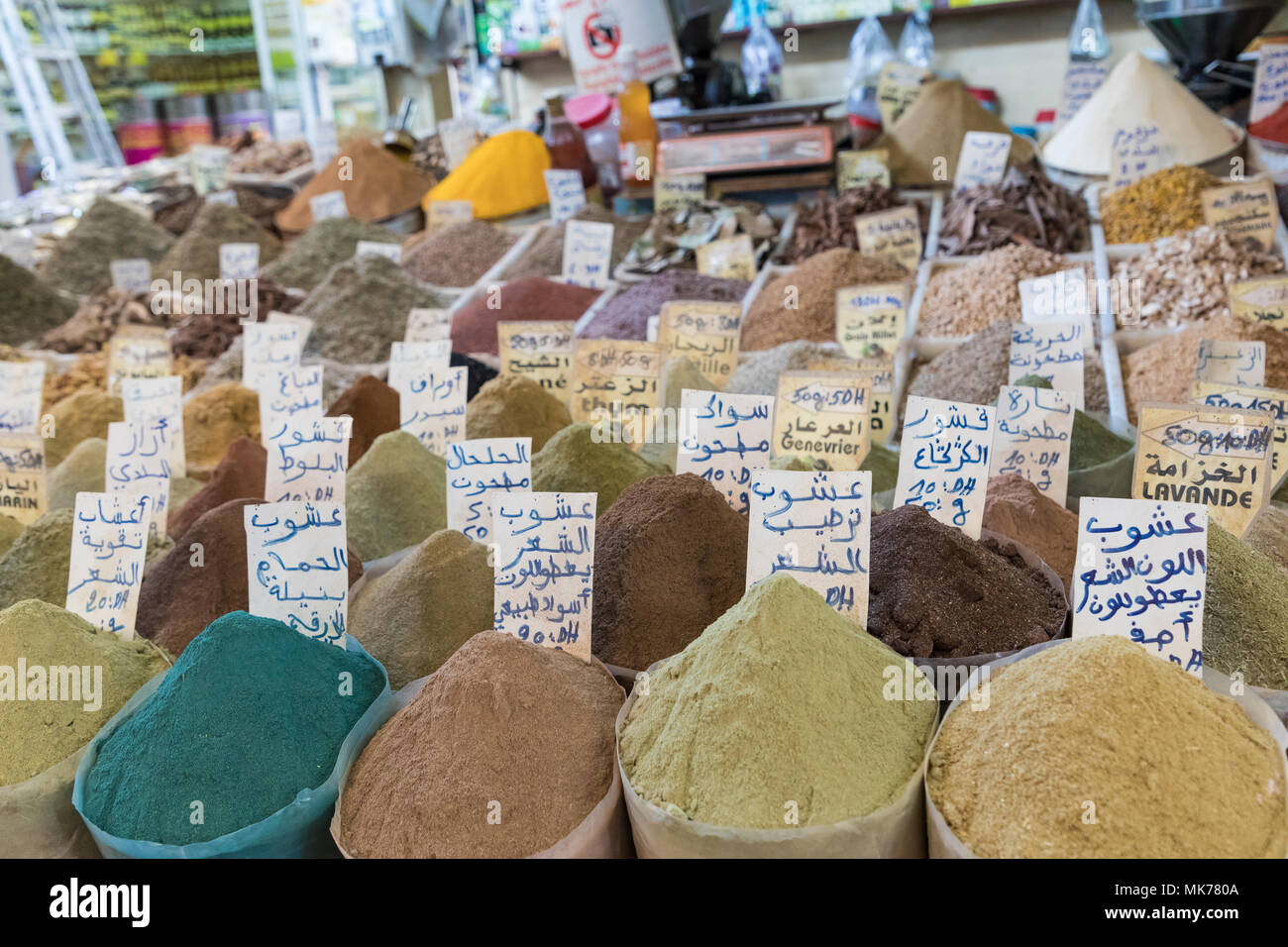 Selection of spices on a traditional Moroccan market (souk) in ...