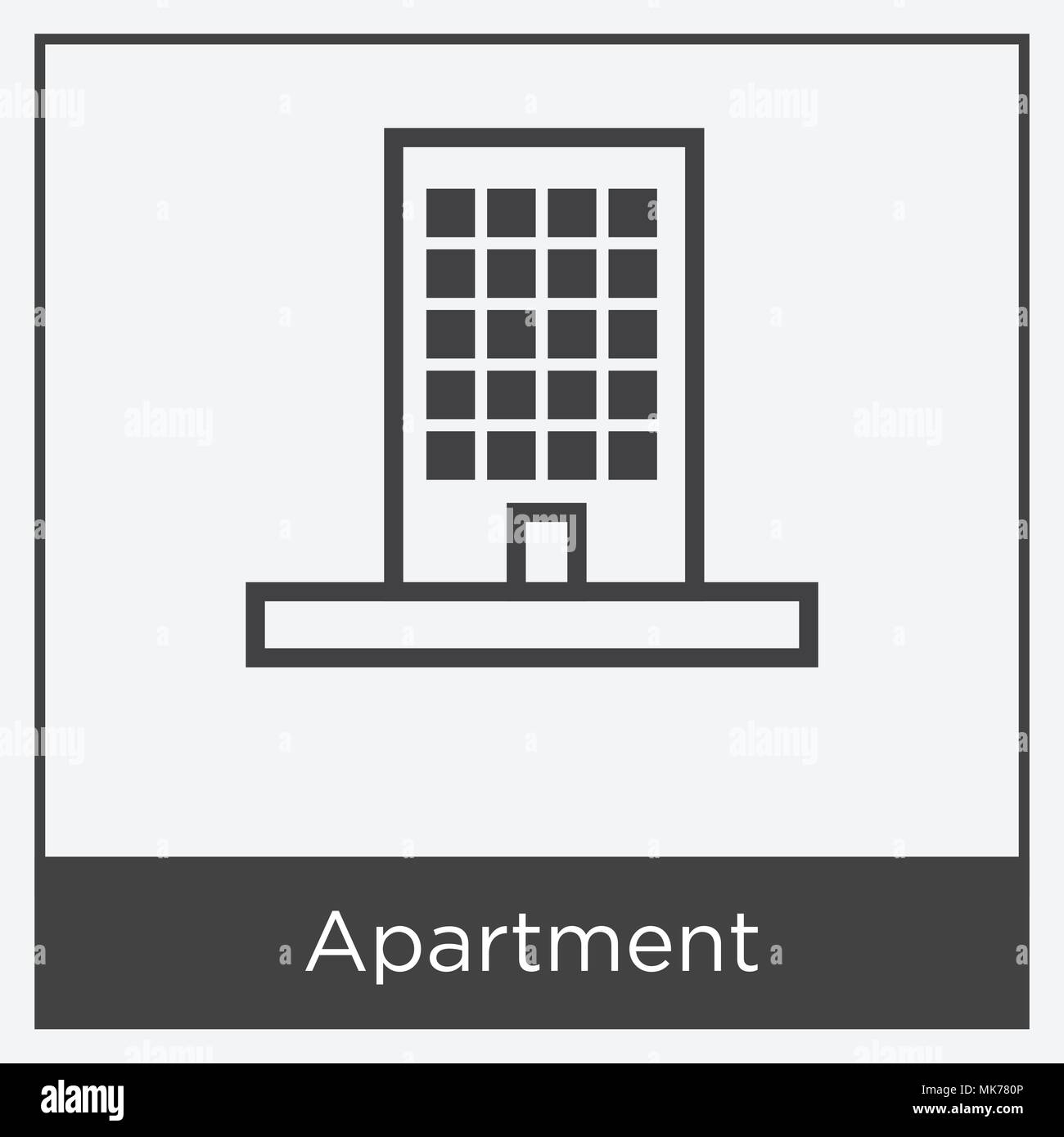 Apartment icon isolated on white background with gray frame, sign and ...