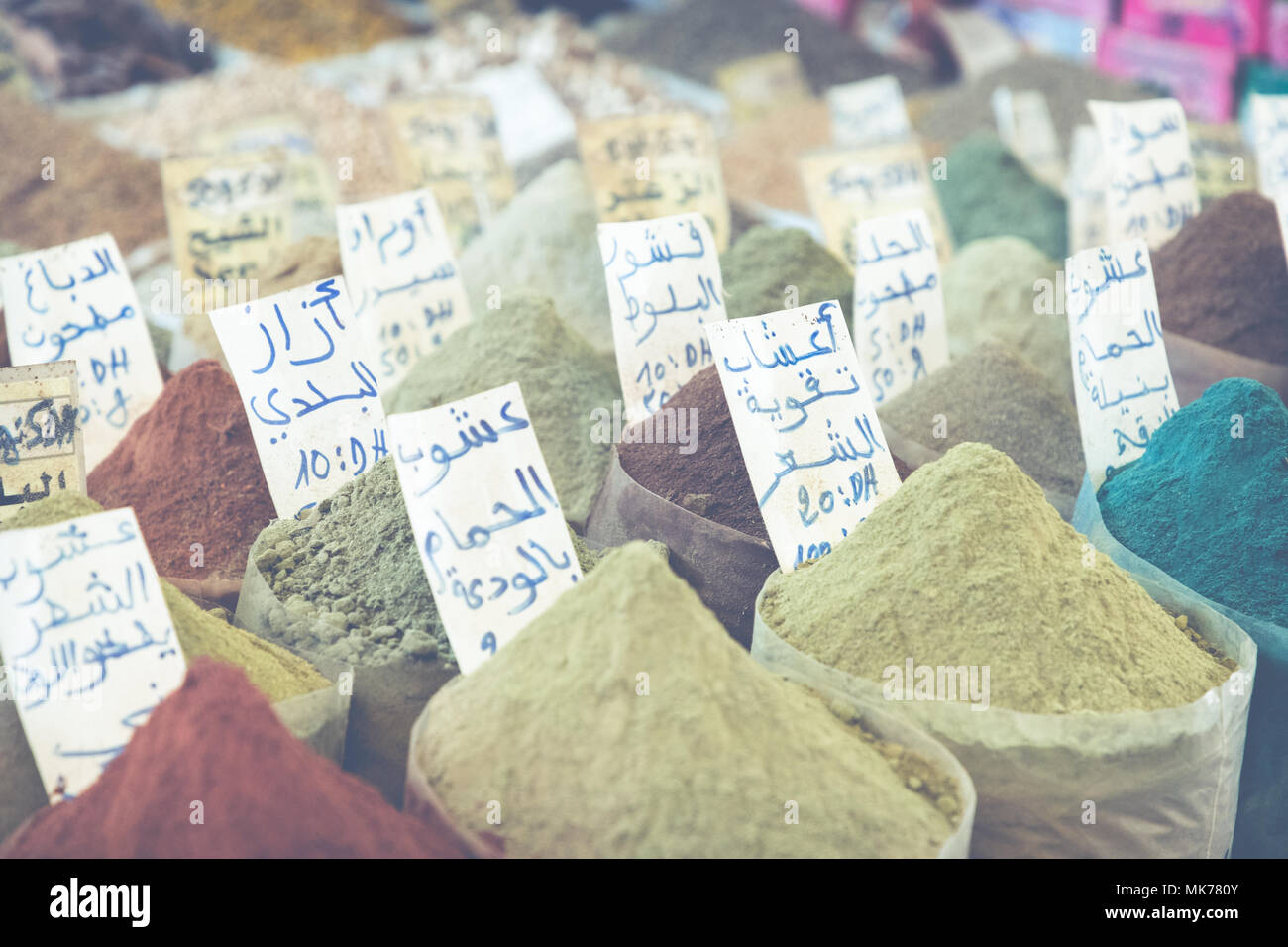 Selection of spices on a traditional Moroccan market (souk) in ...