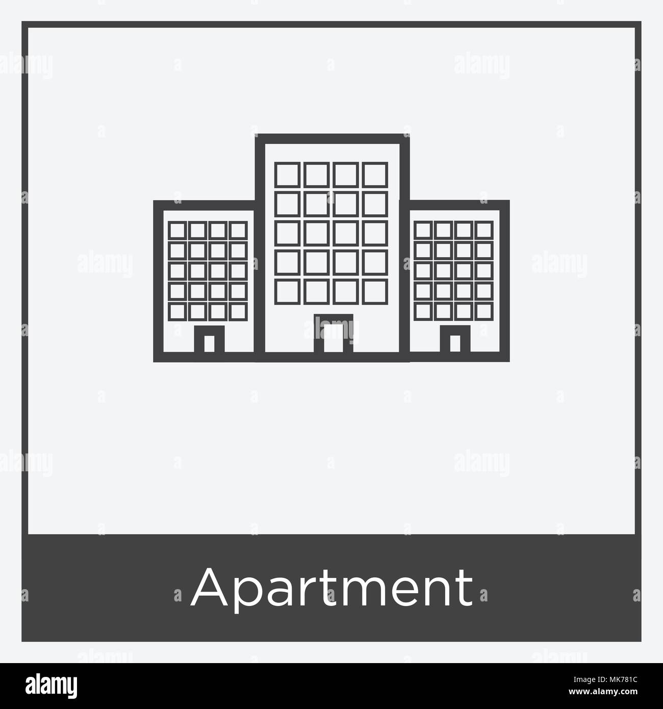 Apartment icon isolated on white background with gray frame, sign and ...