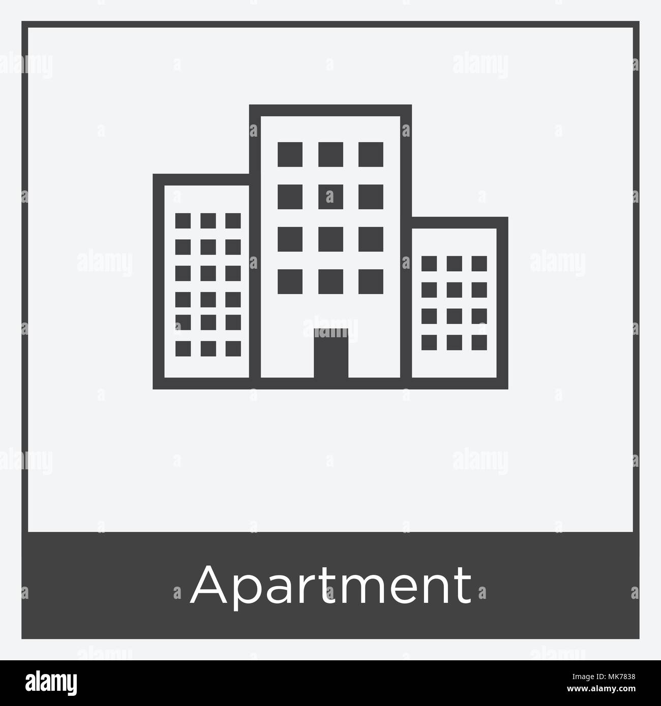 Apartment icon isolated on white background with gray frame, sign and ...