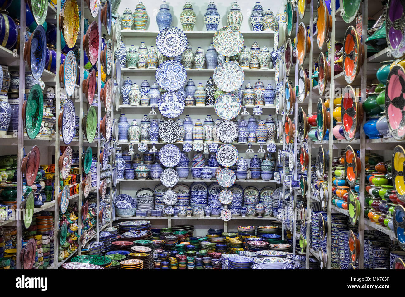 Traditional arabic handcrafted, colorful decorated plates in Morocco ...