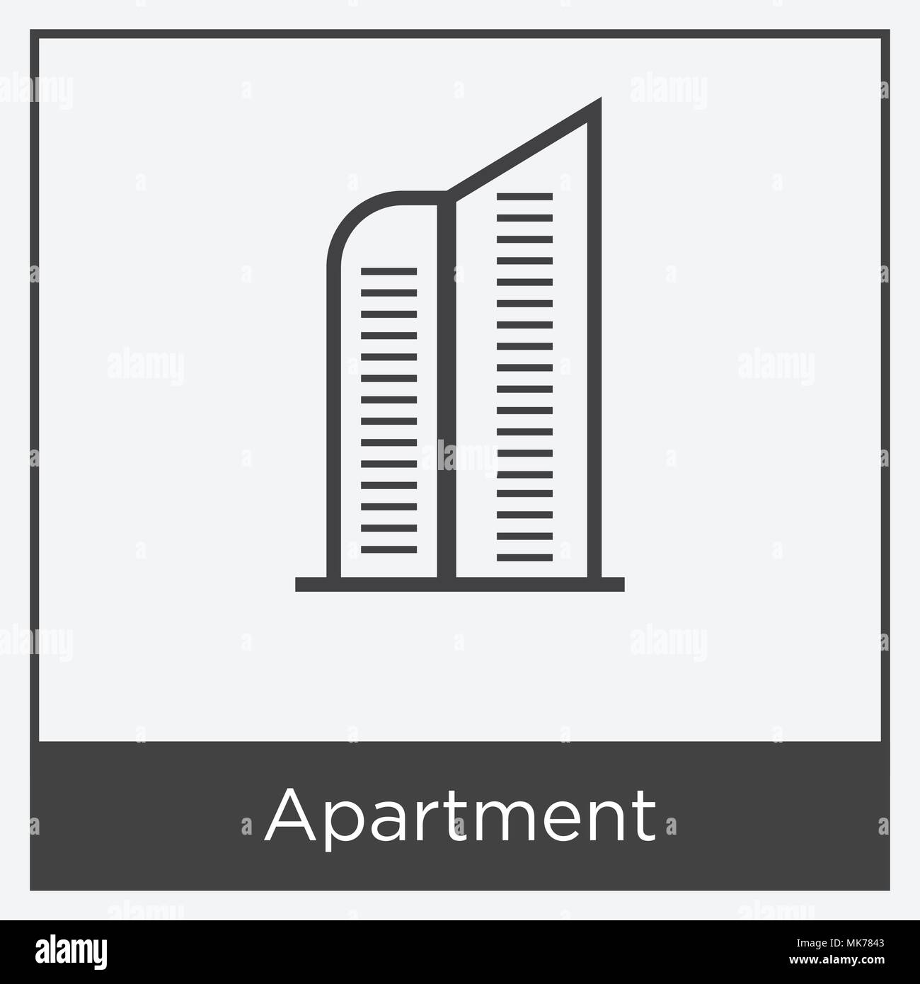Apartment icon isolated on white background with gray frame, sign and ...