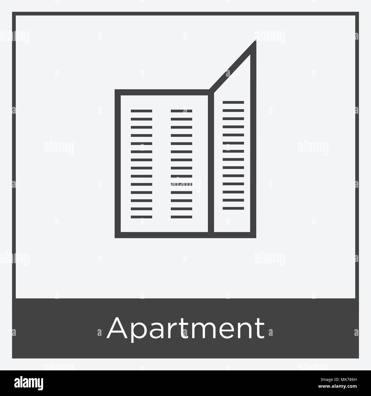 Apartment icon isolated on white background with gray frame, sign and ...