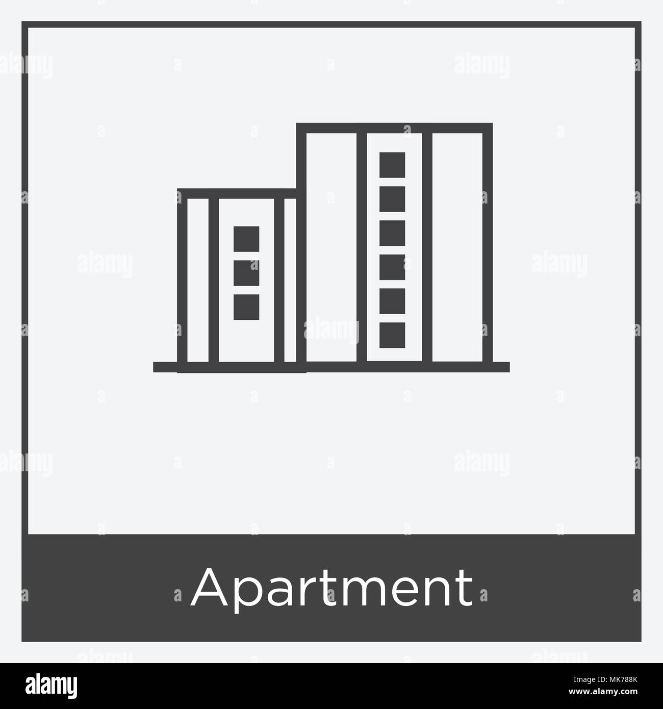 Apartment icon isolated on white background with gray frame, sign and ...