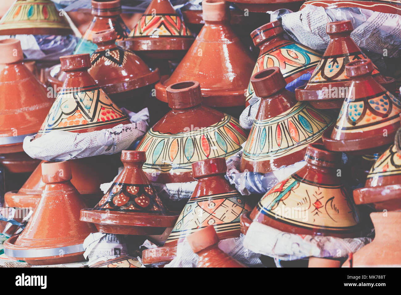 Selection of very colorful Moroccan tajines. Traditional dish, meat and ...