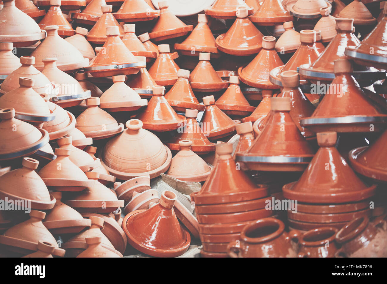 Selection of very colorful Moroccan tajines. Traditional dish, meat and ...