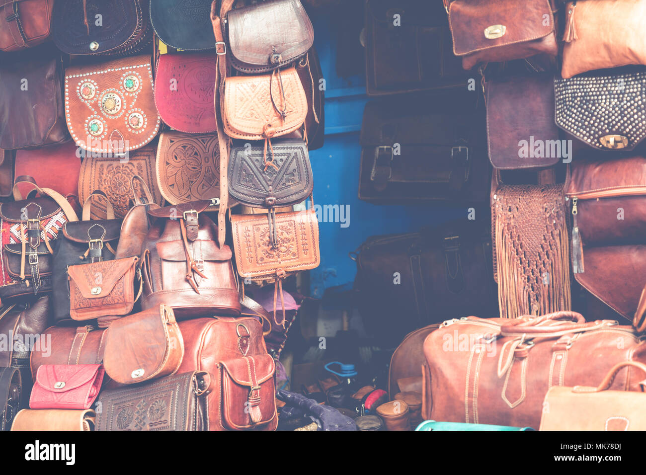 Moroccan leather bag in fez hi-res stock photography and images - Alamy