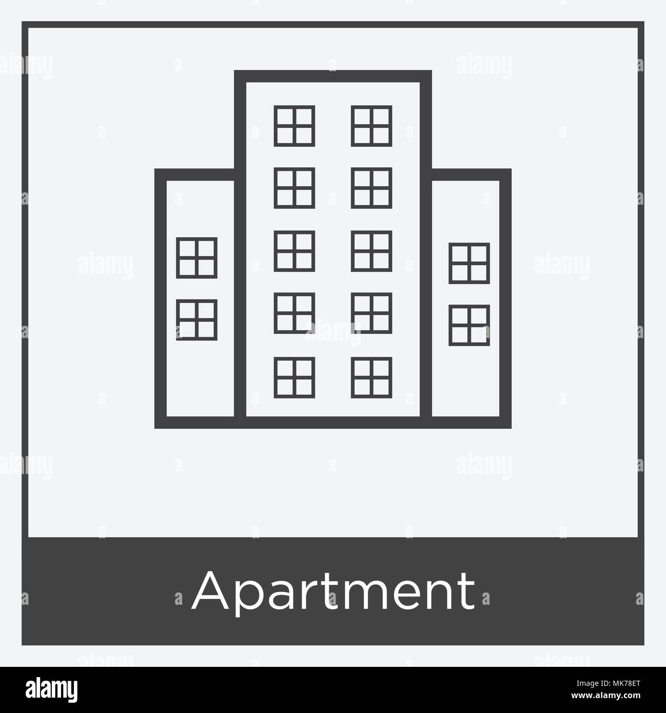 Apartment icon isolated on white background with gray frame, sign and ...
