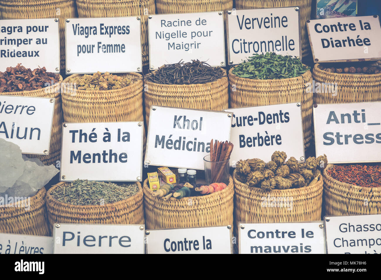 Selection of spices on a traditional Moroccan market (souk) in ...