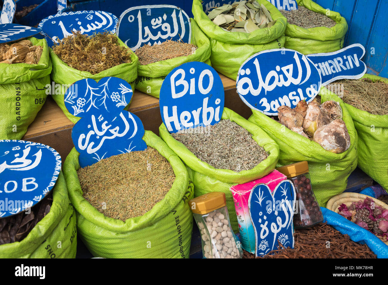 Selection of spices on a traditional Moroccan market (souk) in ...
