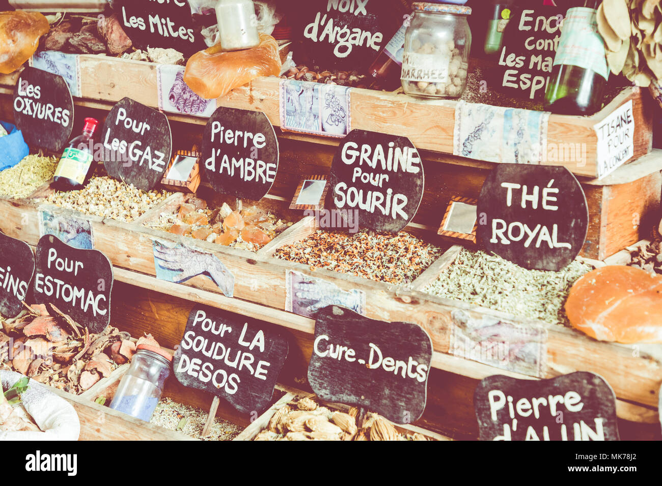 Selection of spices on a traditional Moroccan market (souk) in ...