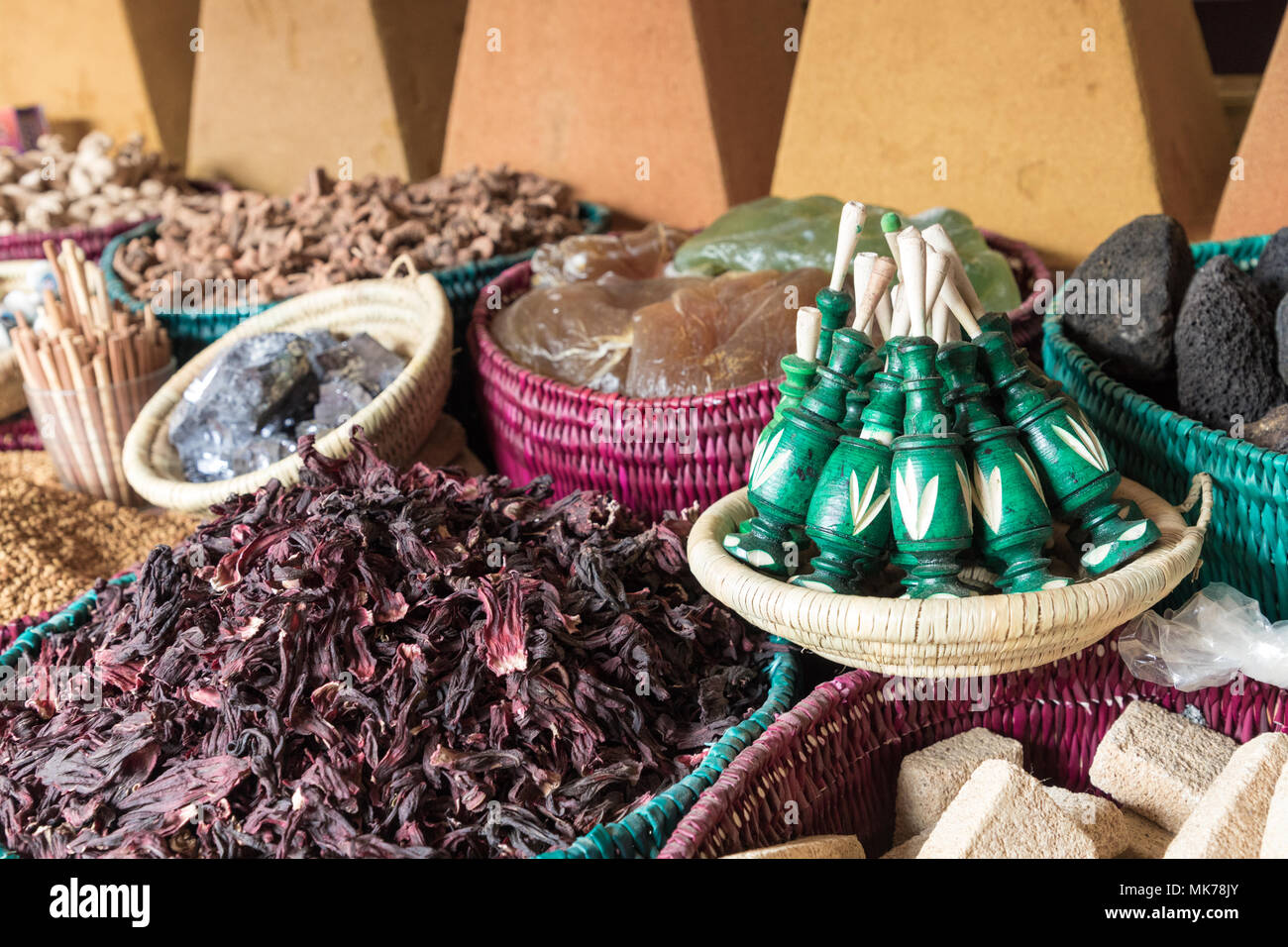 Selection of spices on a traditional Moroccan market (souk) in ...