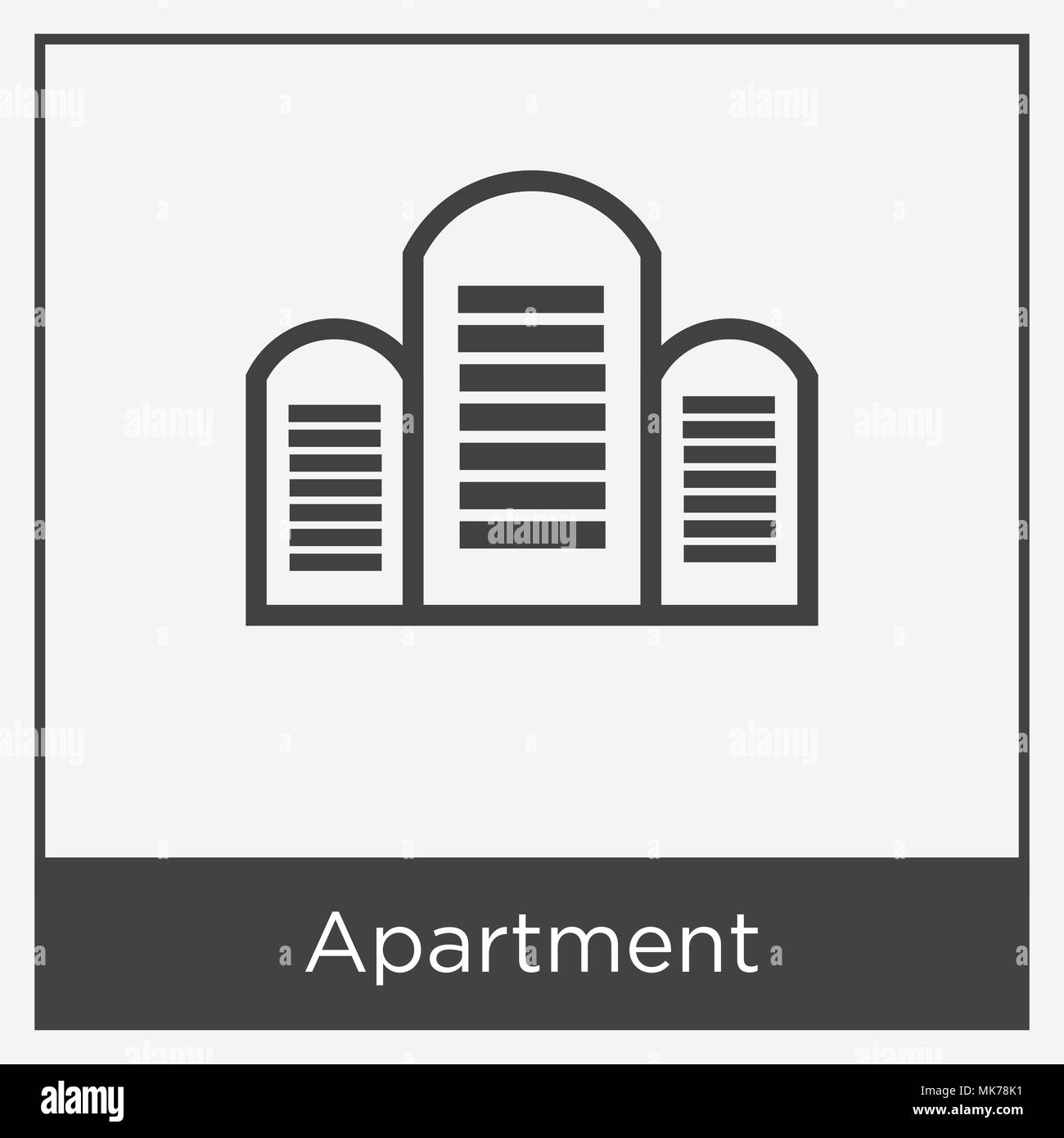 Apartment icon isolated on white background with gray frame, sign and ...