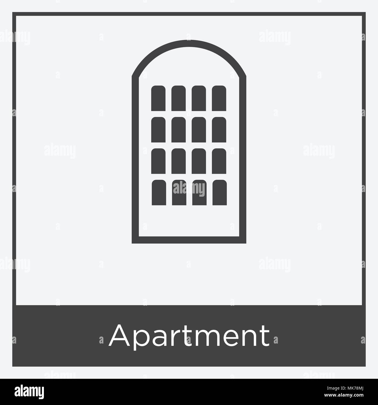 Apartment icon isolated on white background with gray frame, sign and ...