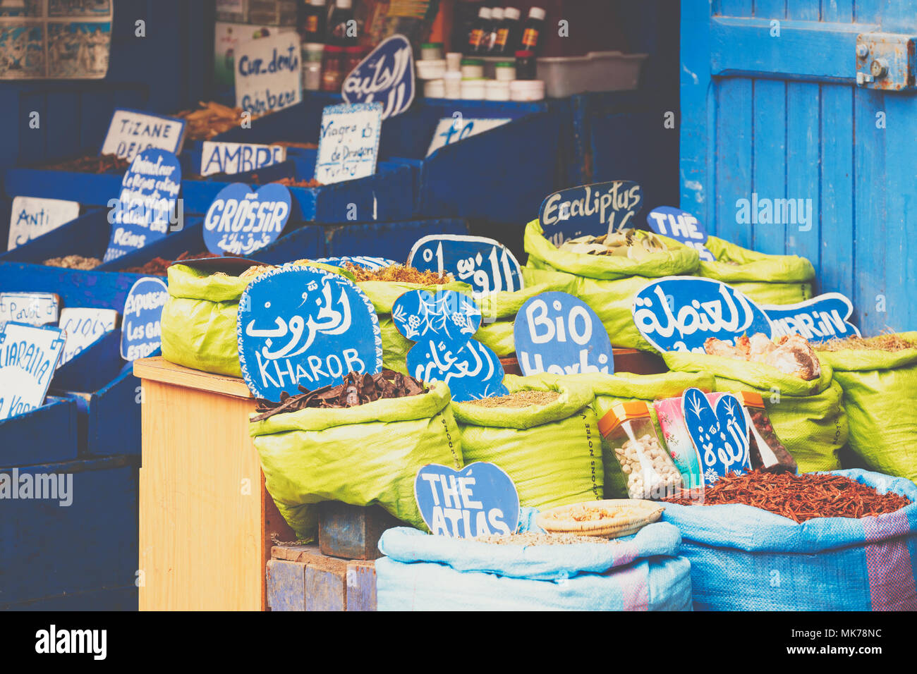 Selection of spices on a traditional Moroccan market (souk) in ...