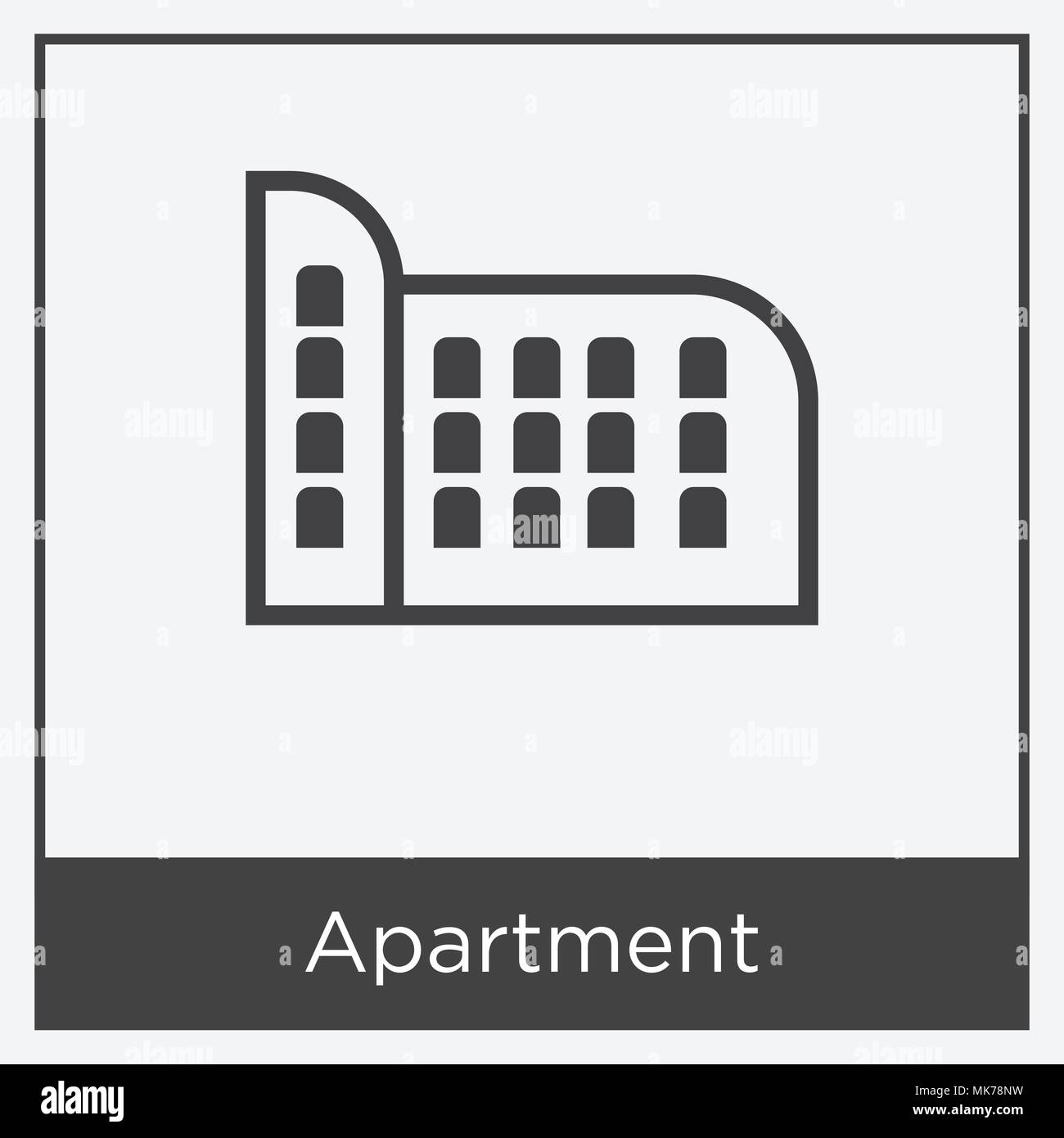 Apartment icon isolated on white background with gray frame, sign and ...