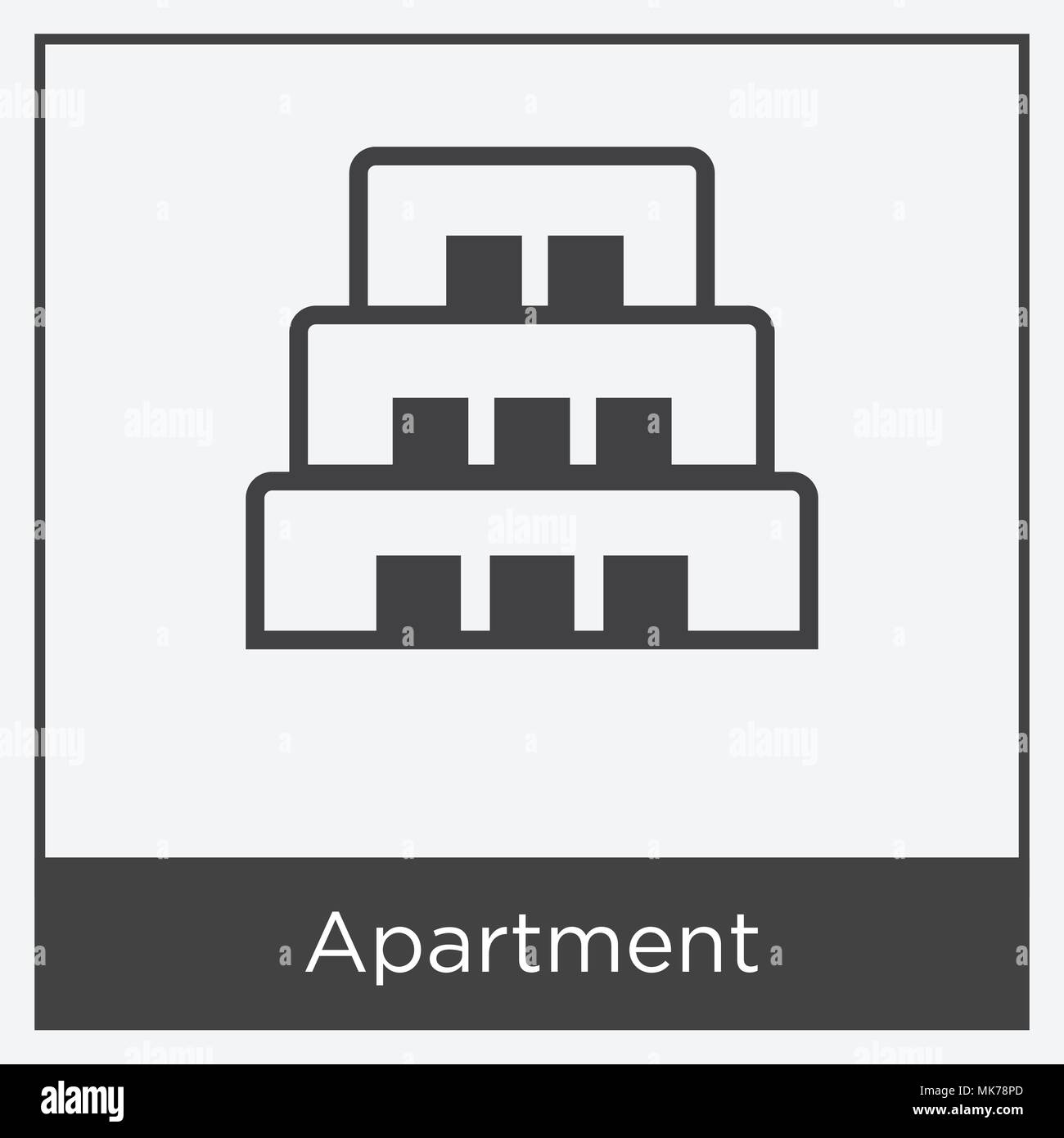 Apartment icon isolated on white background with gray frame, sign and ...