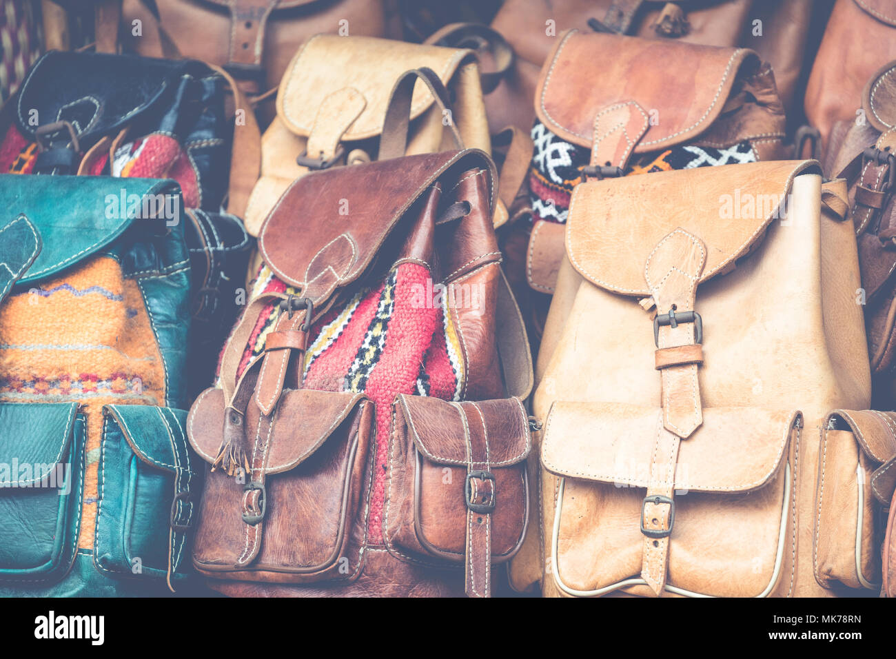 Moroccan leather bag in fez hi-res stock photography and images - Alamy