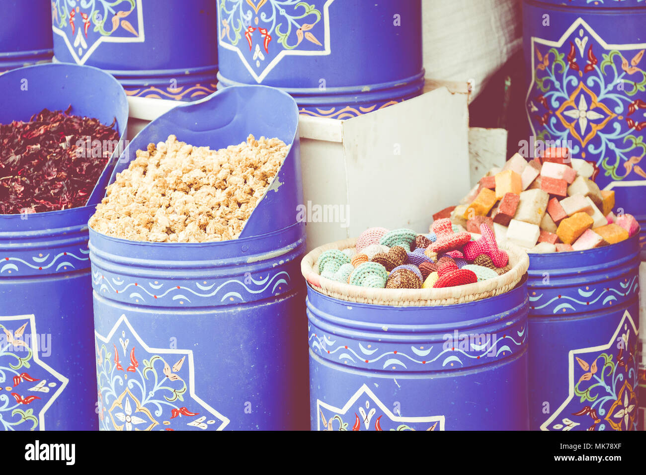 Selection of spices on a traditional Moroccan market (souk) in ...