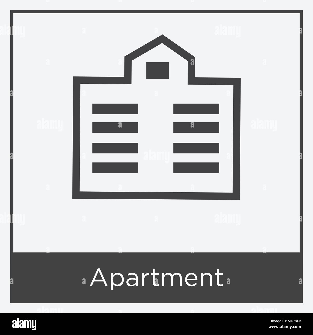 Apartment icon isolated on white background with gray frame, sign and ...