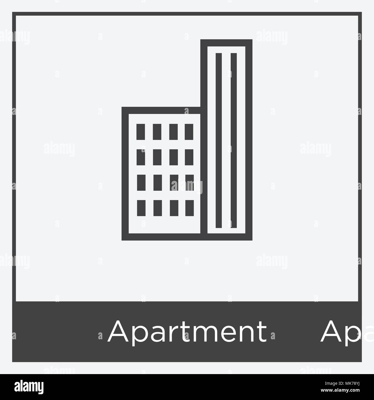 Apartment icon isolated on white background with gray frame, sign and ...