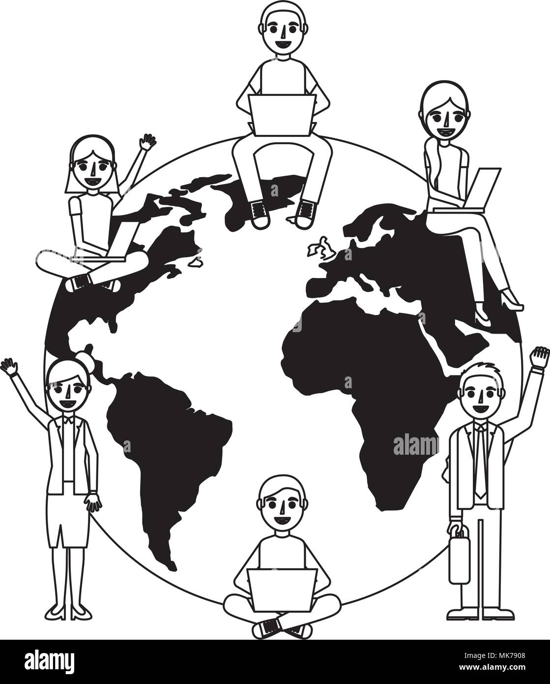 World With Children Clipart Black And White