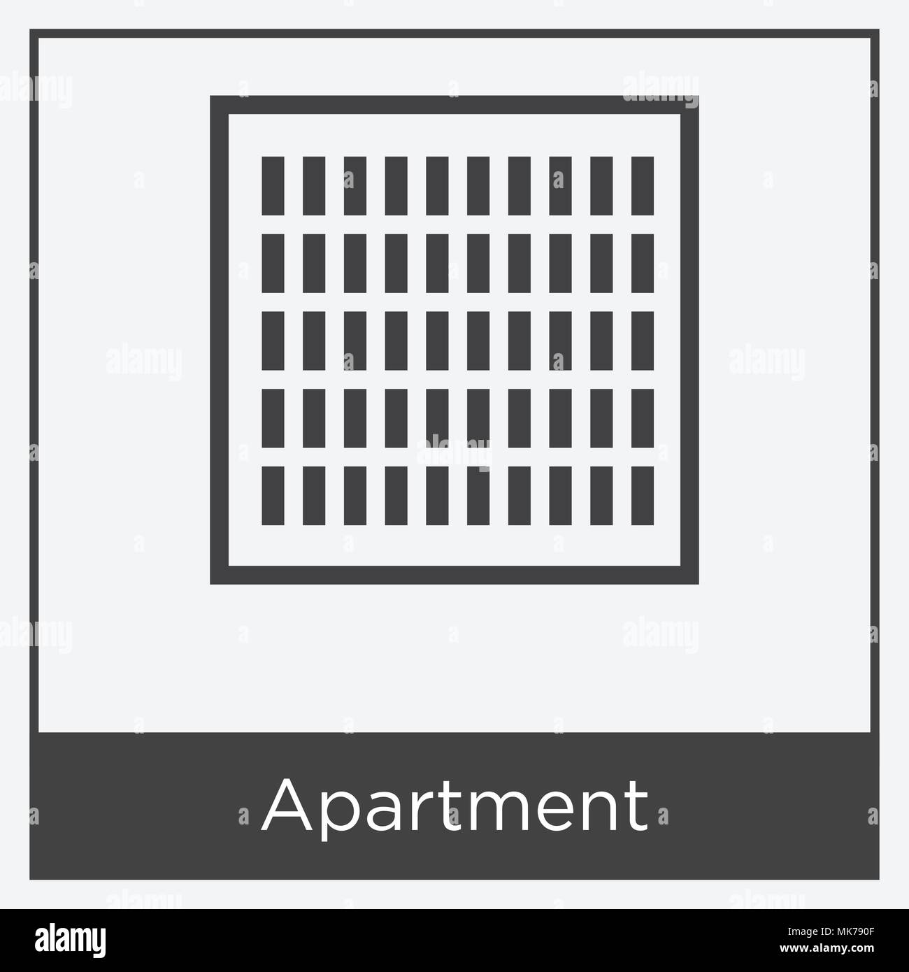 Apartment icon isolated on white background with gray frame, sign and ...