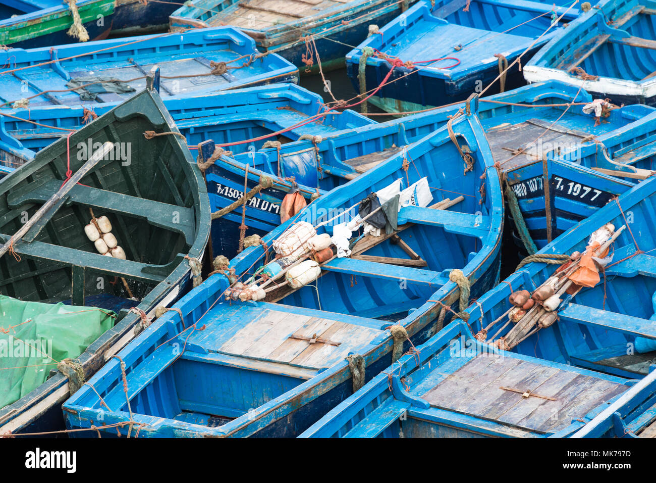 Fishing blue boats in Marocco. Lots of blue fishing boats in the port ...