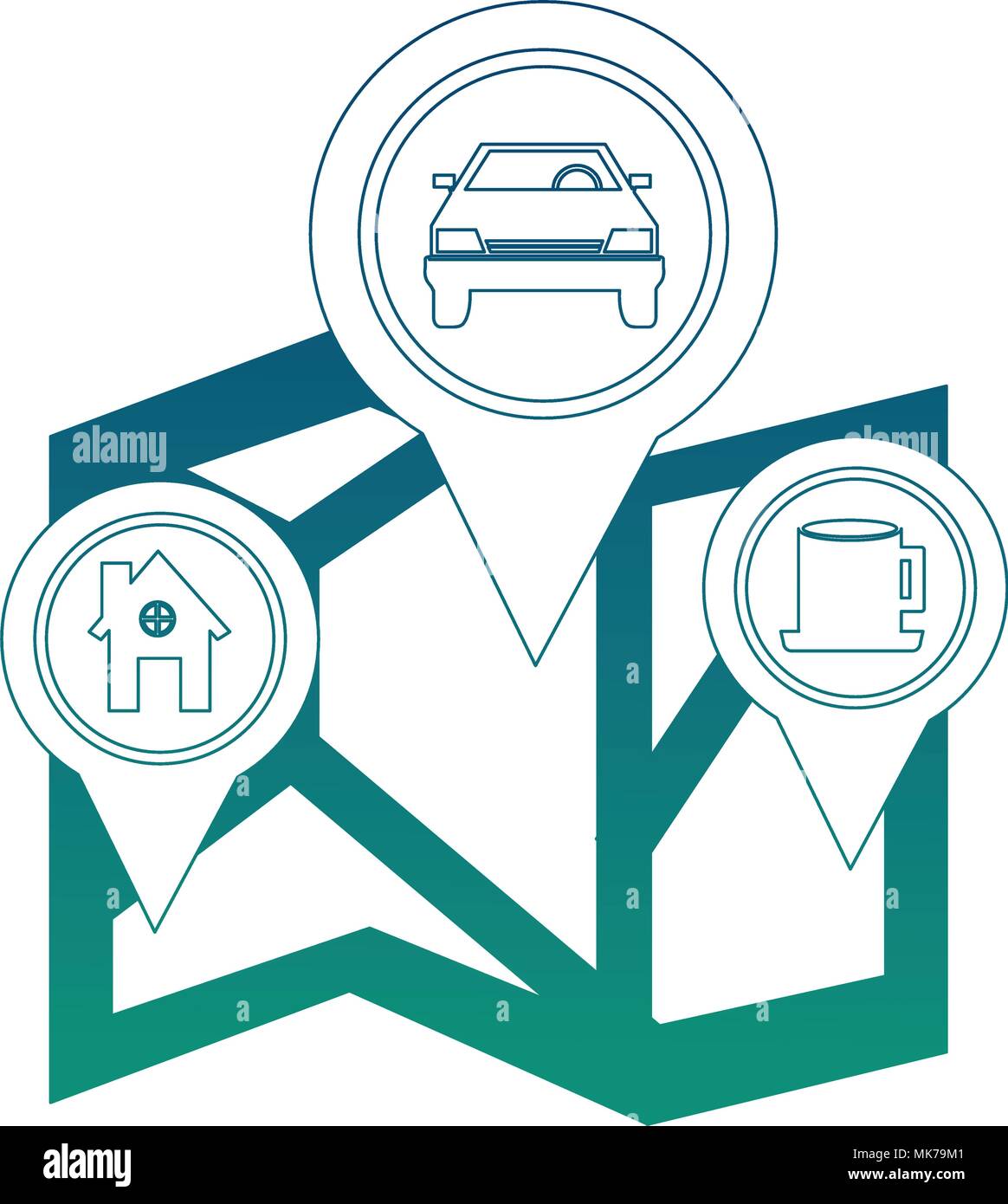 paper map guide with important places vector illustration design Stock ...