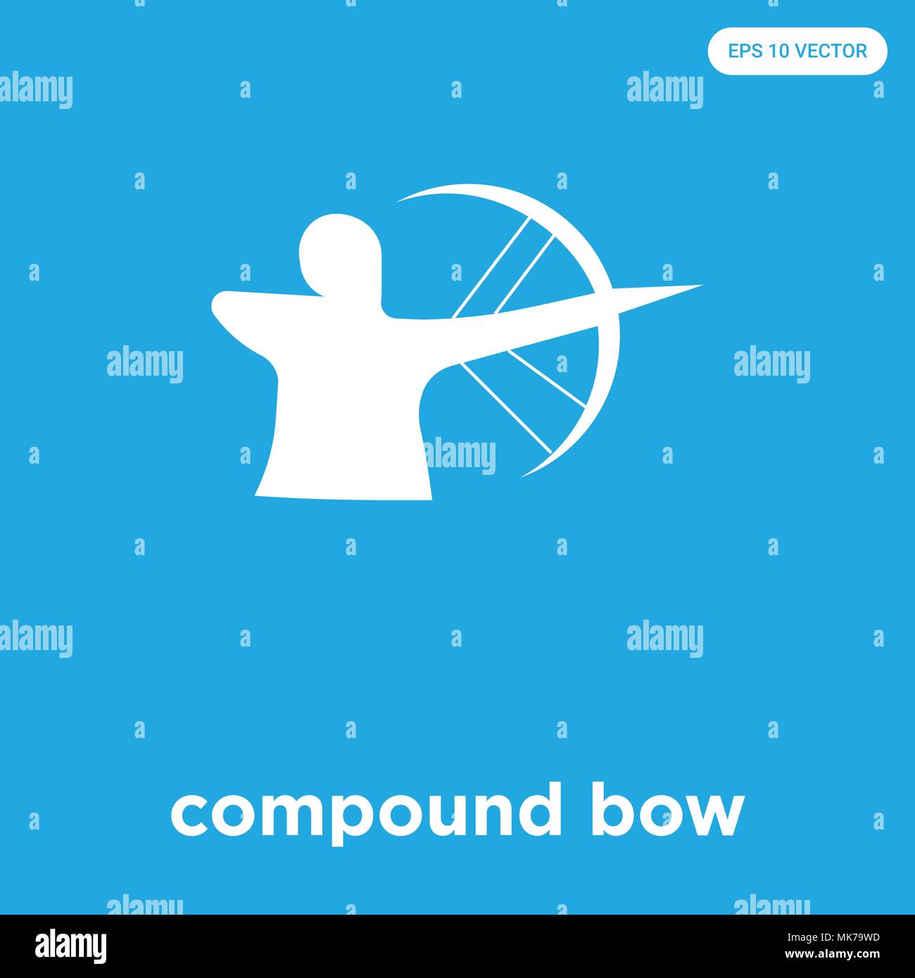 compound bow vector icon isolated on blue background, sign and symbol ...