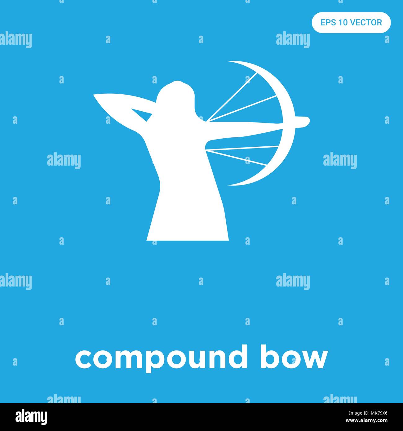 compound bow vector icon isolated on blue background, sign and symbol ...