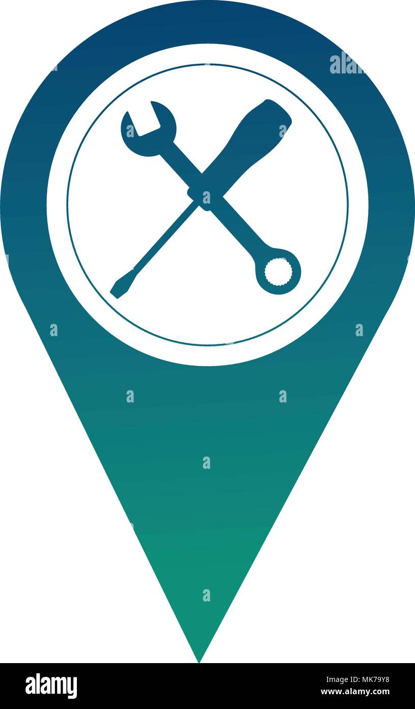 pin pointer location with tools crossed icon vector illustration design ...