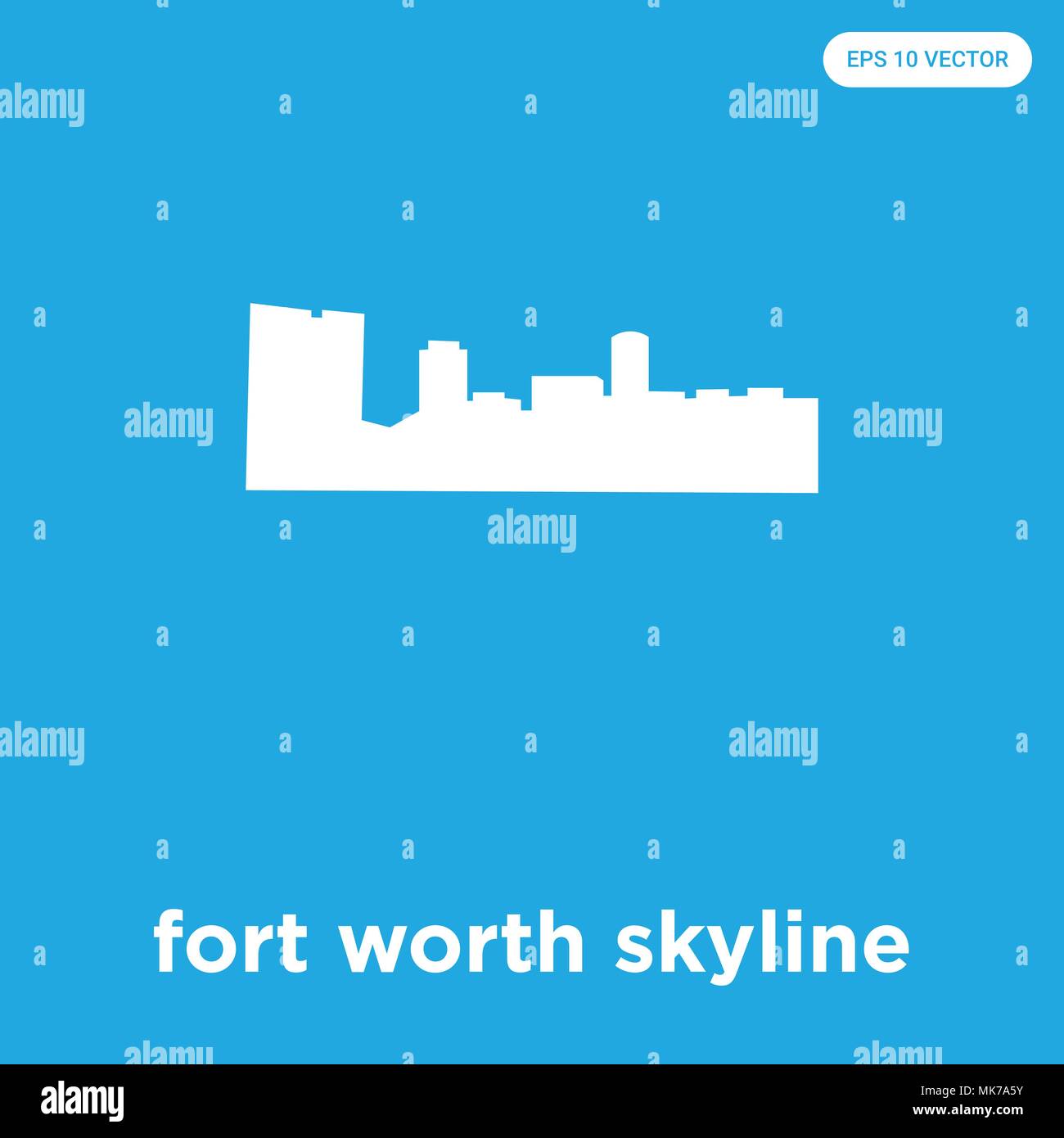 fort worth skyline vector icon isolated on blue background, sign and ...