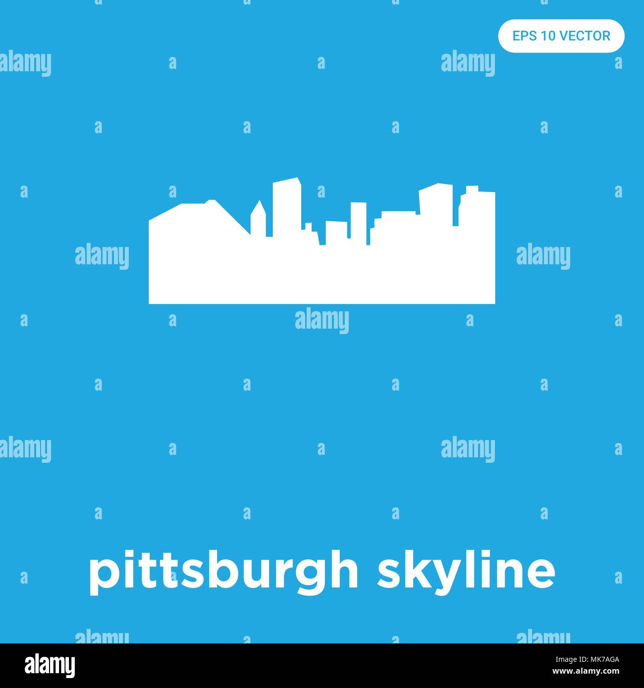 pittsburgh skyline vector icon isolated on blue background, sign and ...