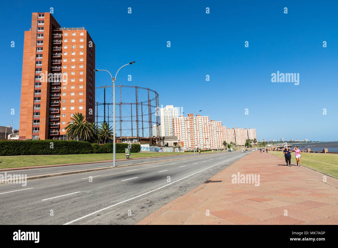 MONTEVIDEO, URUGUAY - FEBRUARY 03, 2018: Boulevard along Pocitos beach ...