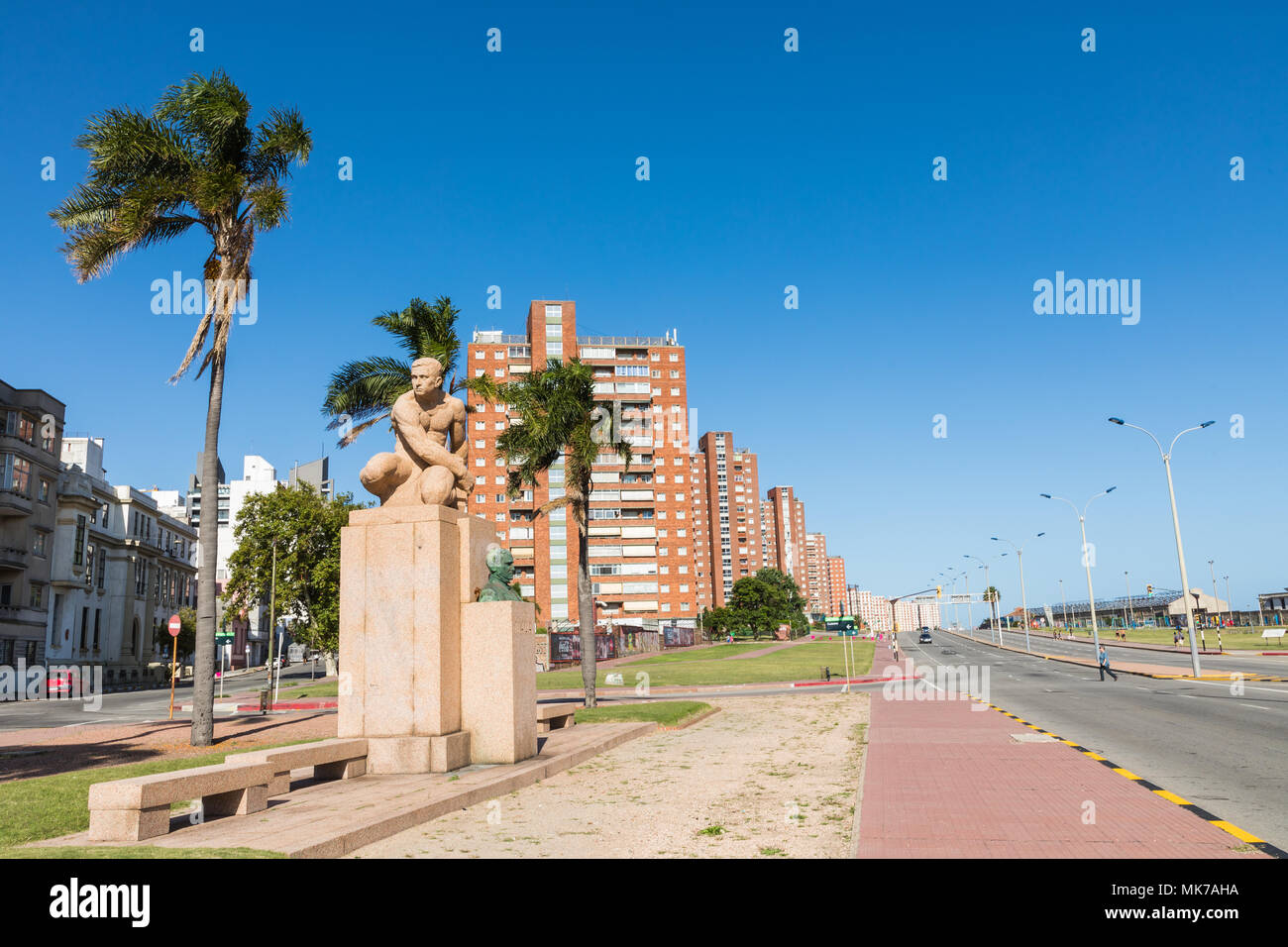 MONTEVIDEO, URUGUAY - FEBRUARY 03, 2018: Boulevard along Pocitos beach ...