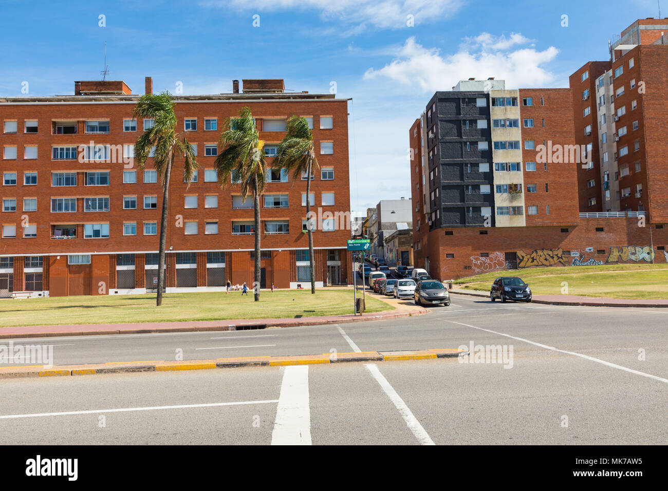 Residential buildings at boulevard in Montevideo, Uruguay. Montevideo ...