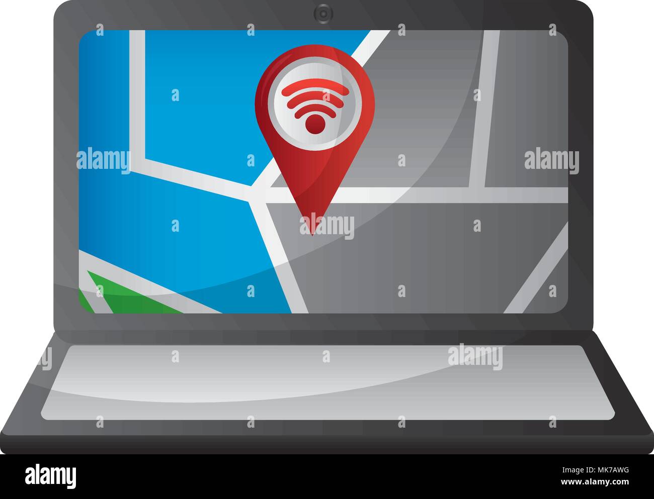 laptop with pin location of signal vector illustration design Stock ...