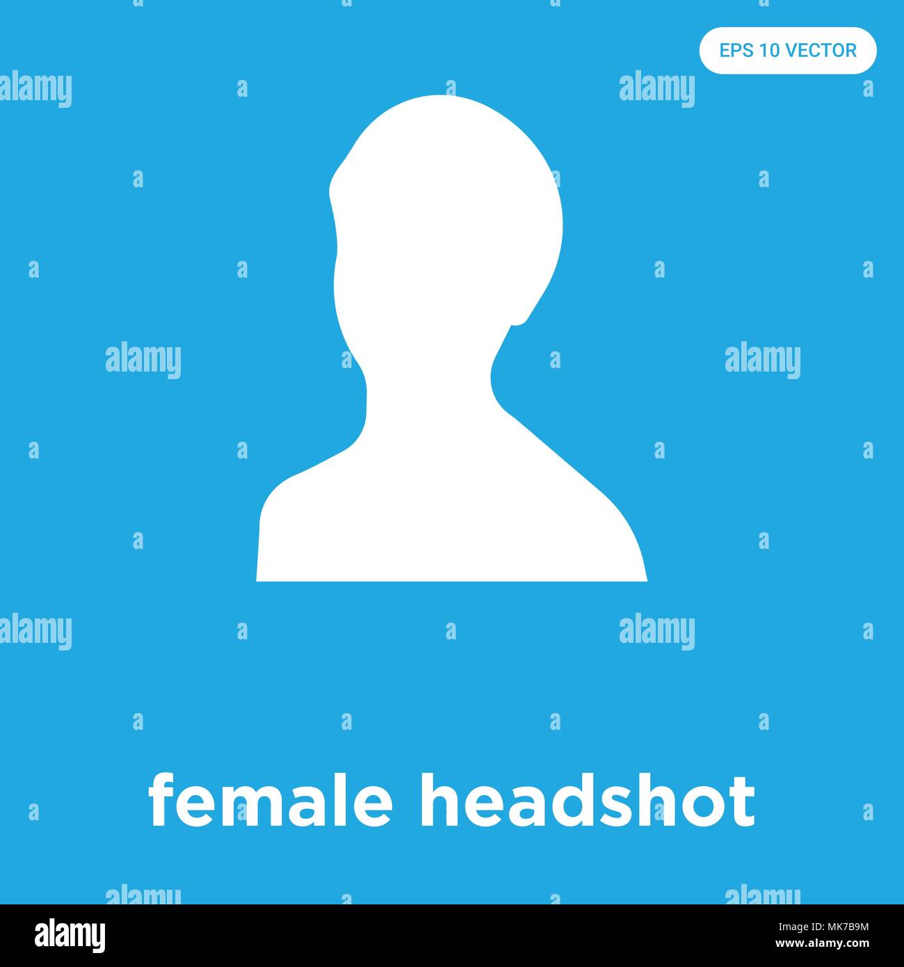 female headshot vector icon isolated on blue background, sign and ...