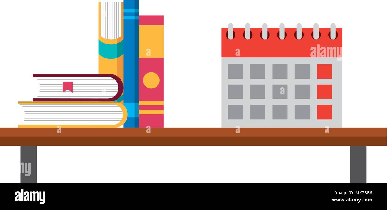 shelf with books and calendar reminder vector illustration design Stock ...
