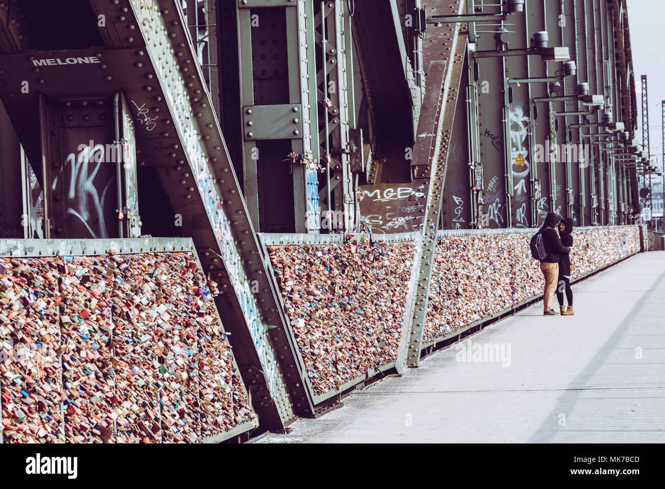 COLOGNE, GERMANY - FEBRUARY 19, 2018: Thousands of love locks which ...