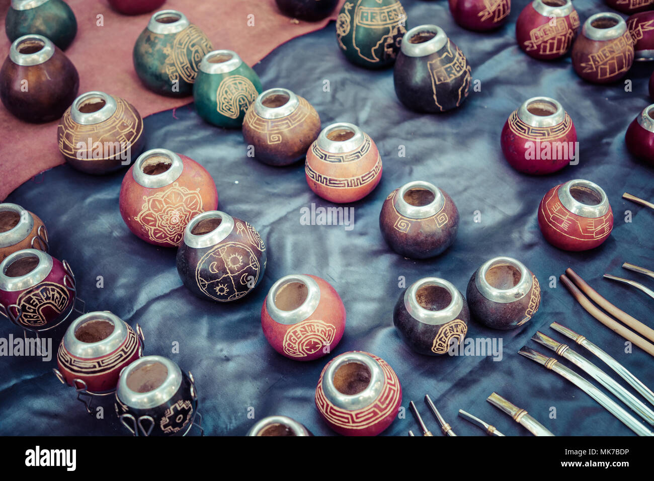 The stall with a lot of calabash mate cups (for yerba tea drinking ...