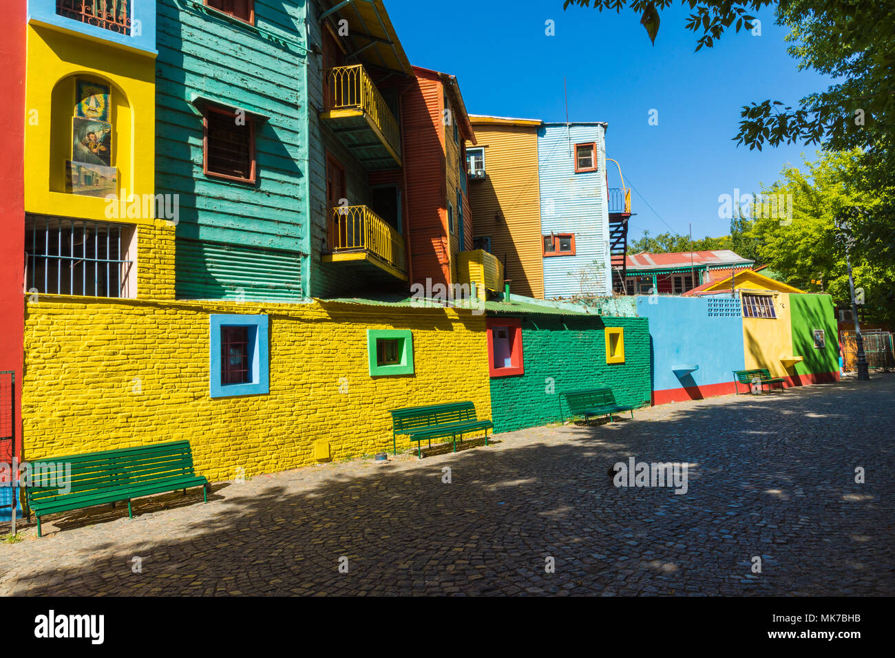 Colorful area in La Boca neighborhoods in Buenos Aires. Street is a ...