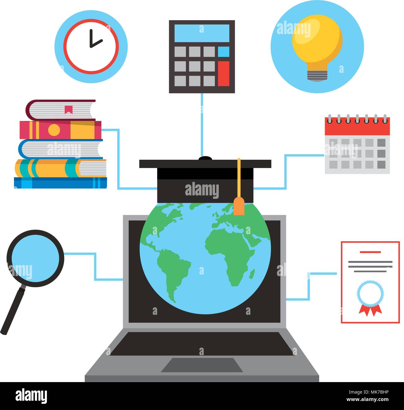 laptop computer with world planet earth and icons of office vector ...