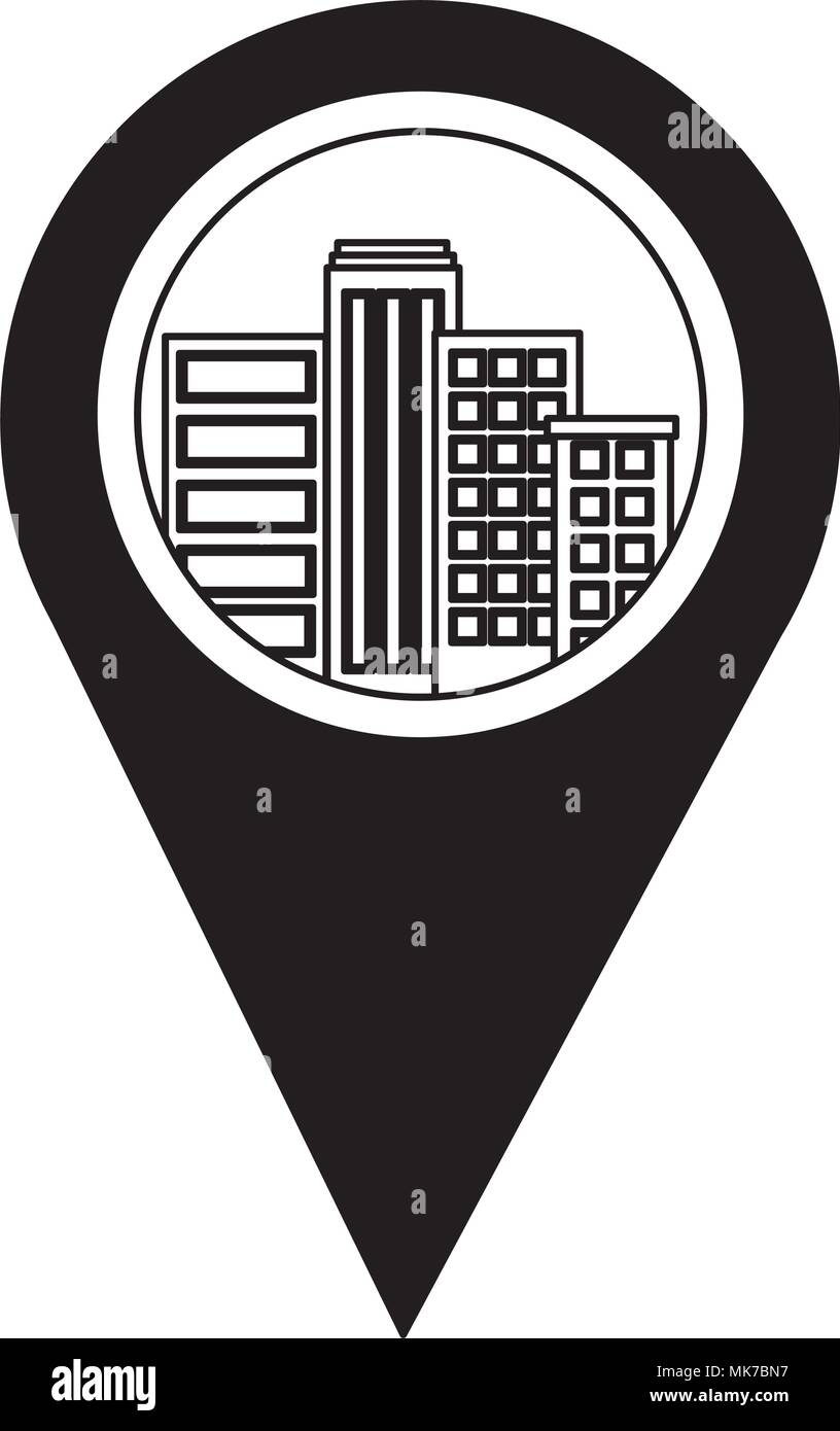 pin pointer location with building cityscape scene vector illustration ...